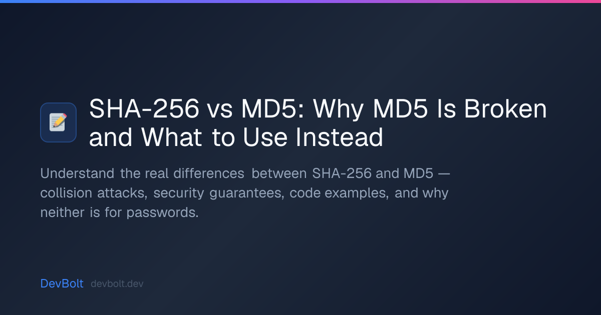 SHA-256 vs MD5: Why MD5 Is Broken and What to Use Instead | DevBolt